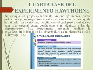 Experimento hawthorne viernes diurno | PPTX