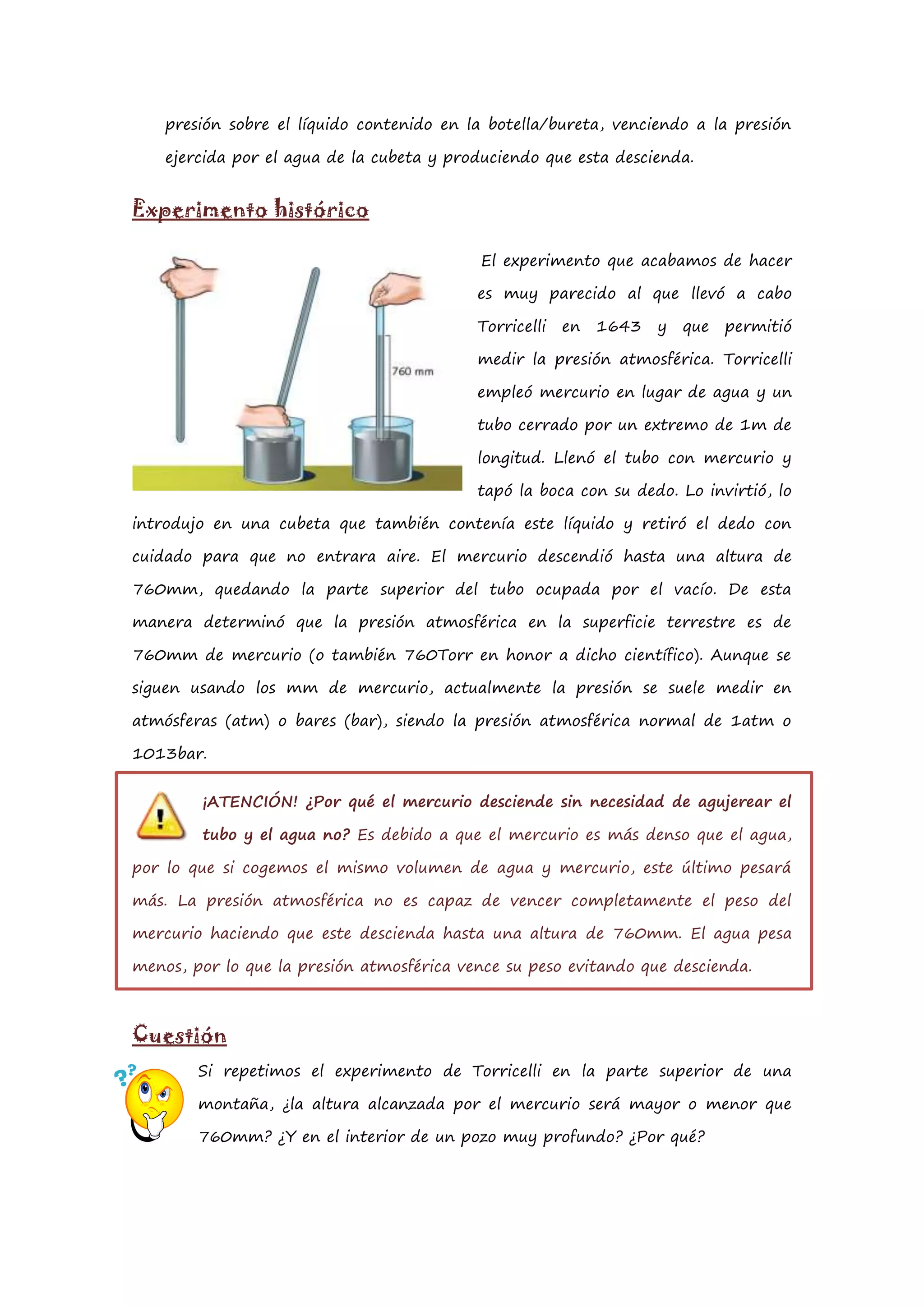 Experimentos sobre presión atmosférica | PDF