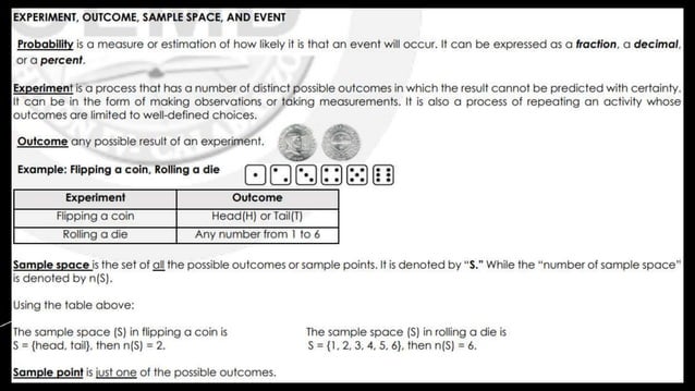 experiment, outcome, sample space Probability.pptx