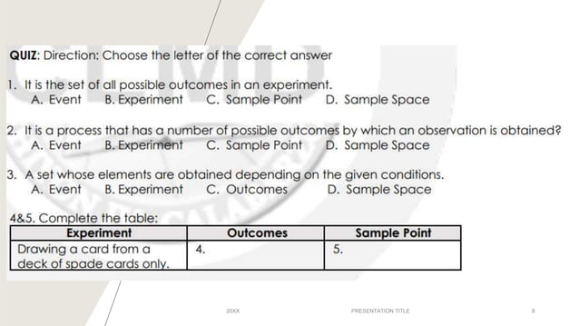 experiment, outcome, sample space Probability.pptx