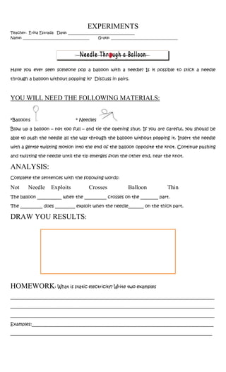 Experiments | DOCX | Needlework | Arts and Crafts