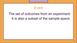 Experiment, event, sample, outcome, sample space | PPTX