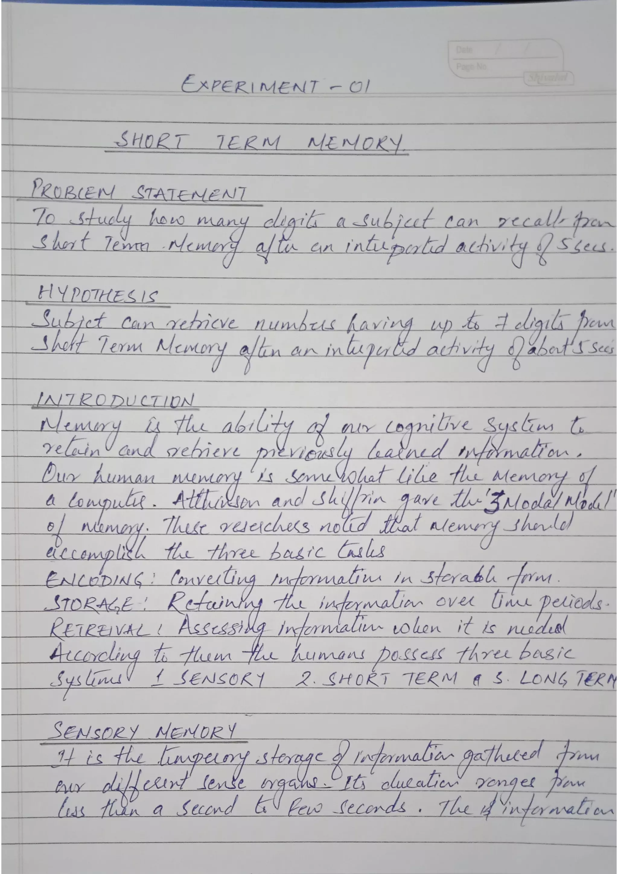 Experiment Short Term Memory - Millers Magical No 7 | PDF