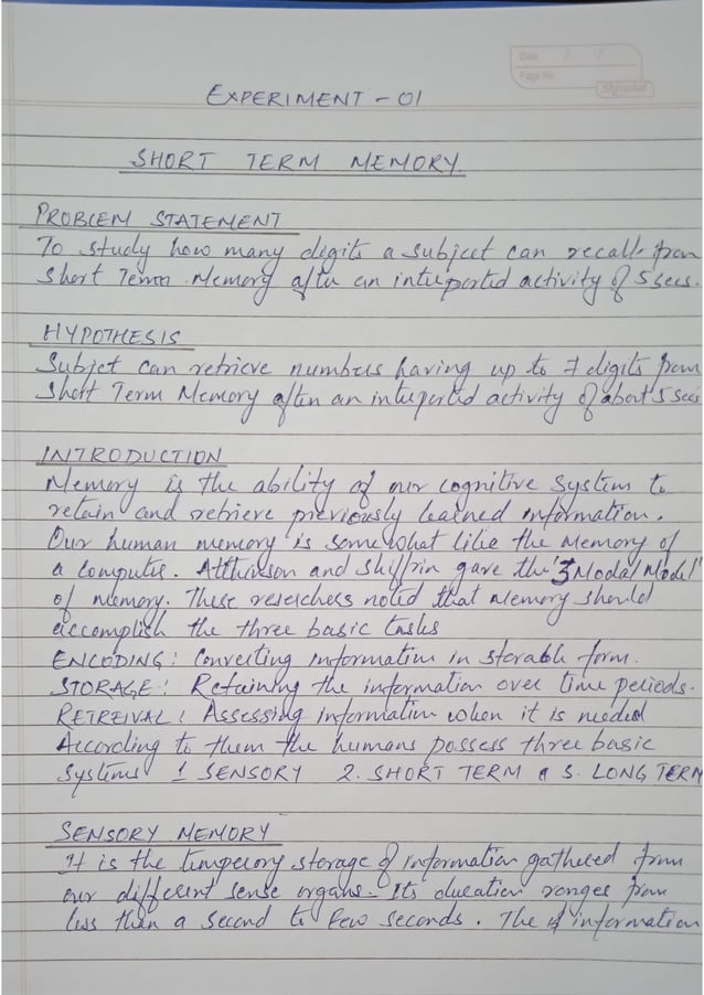 Experiment Short Term Memory - Millers Magical No 7 | PDF | Brain and ...