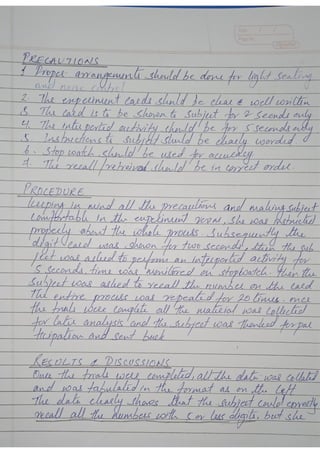 Experiment Short Term Memory - Millers Magical No 7 | PDF