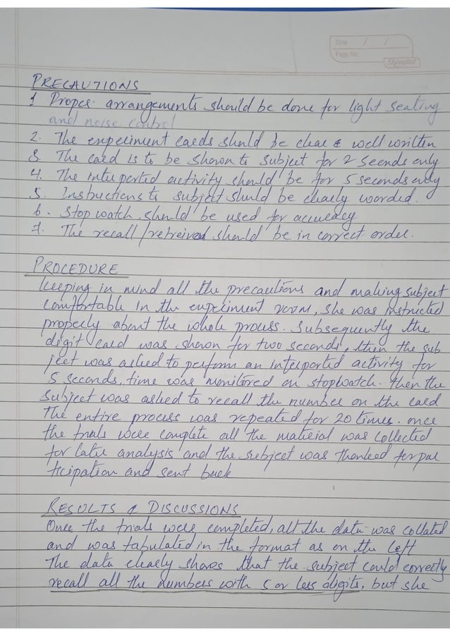 Experiment Short Term Memory - Millers Magical No 7 | PDF