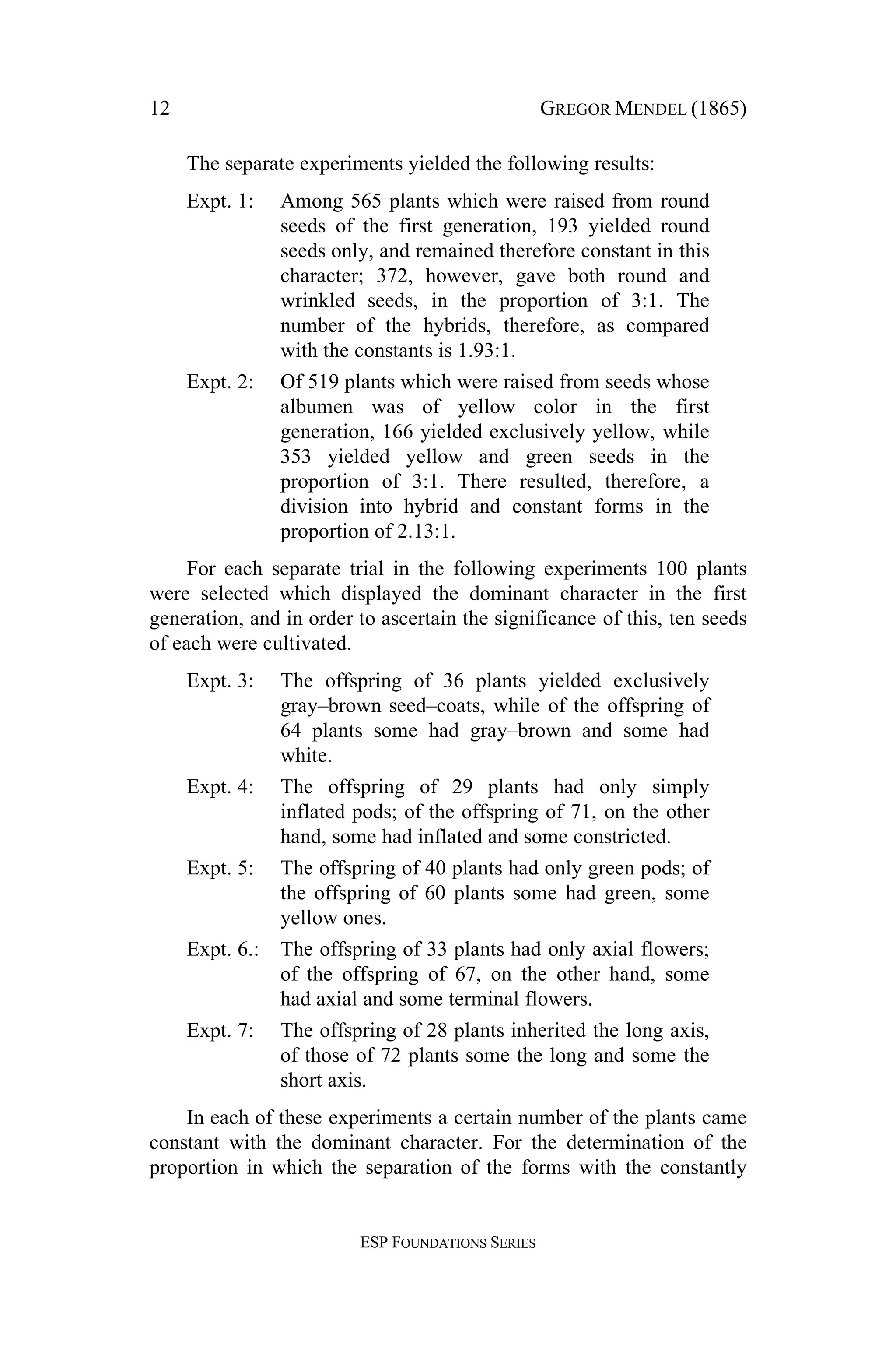 Experiments onplanthybridization mendel | PDF