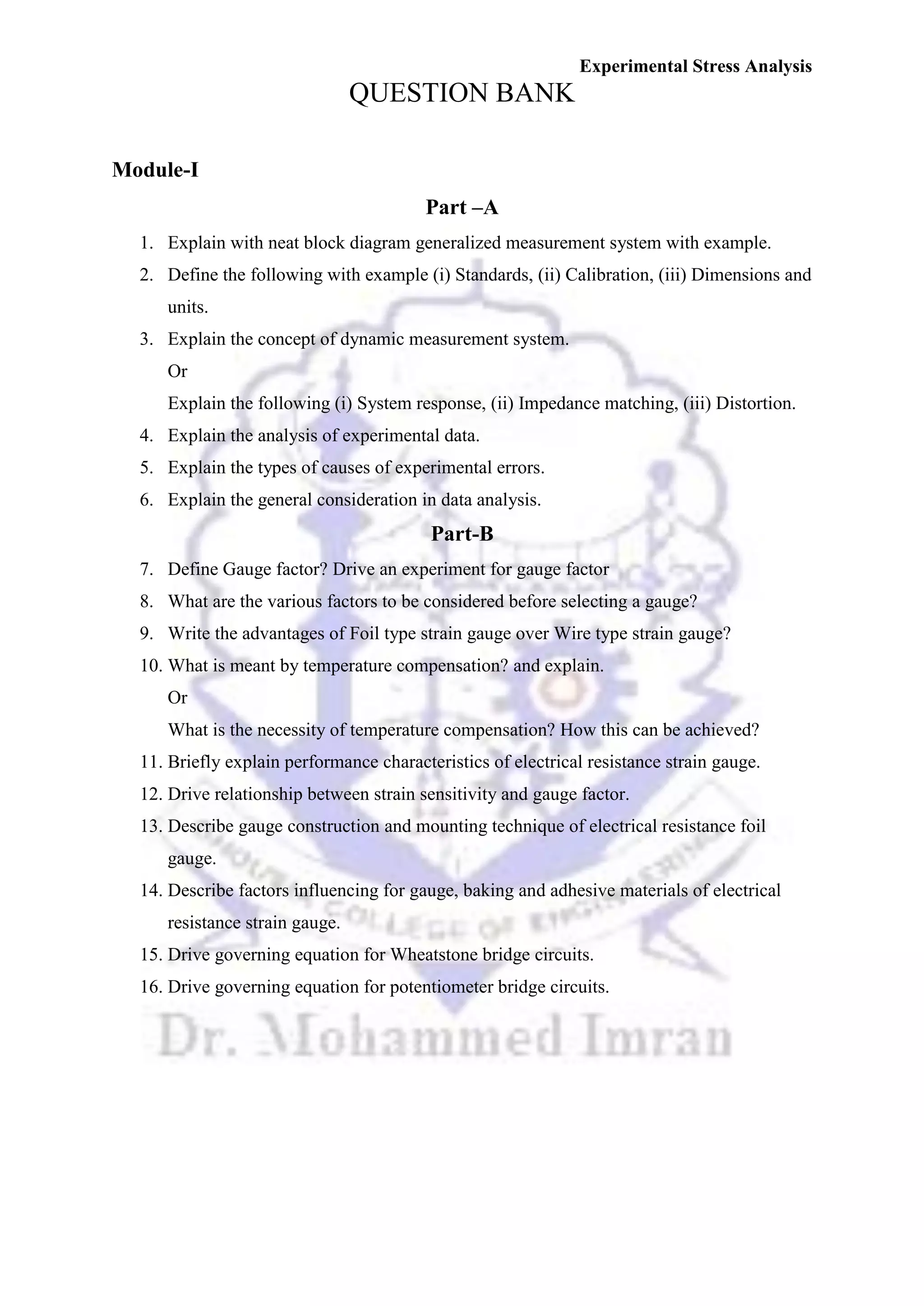 Experiment stress analysis (esa) important question for examination ...