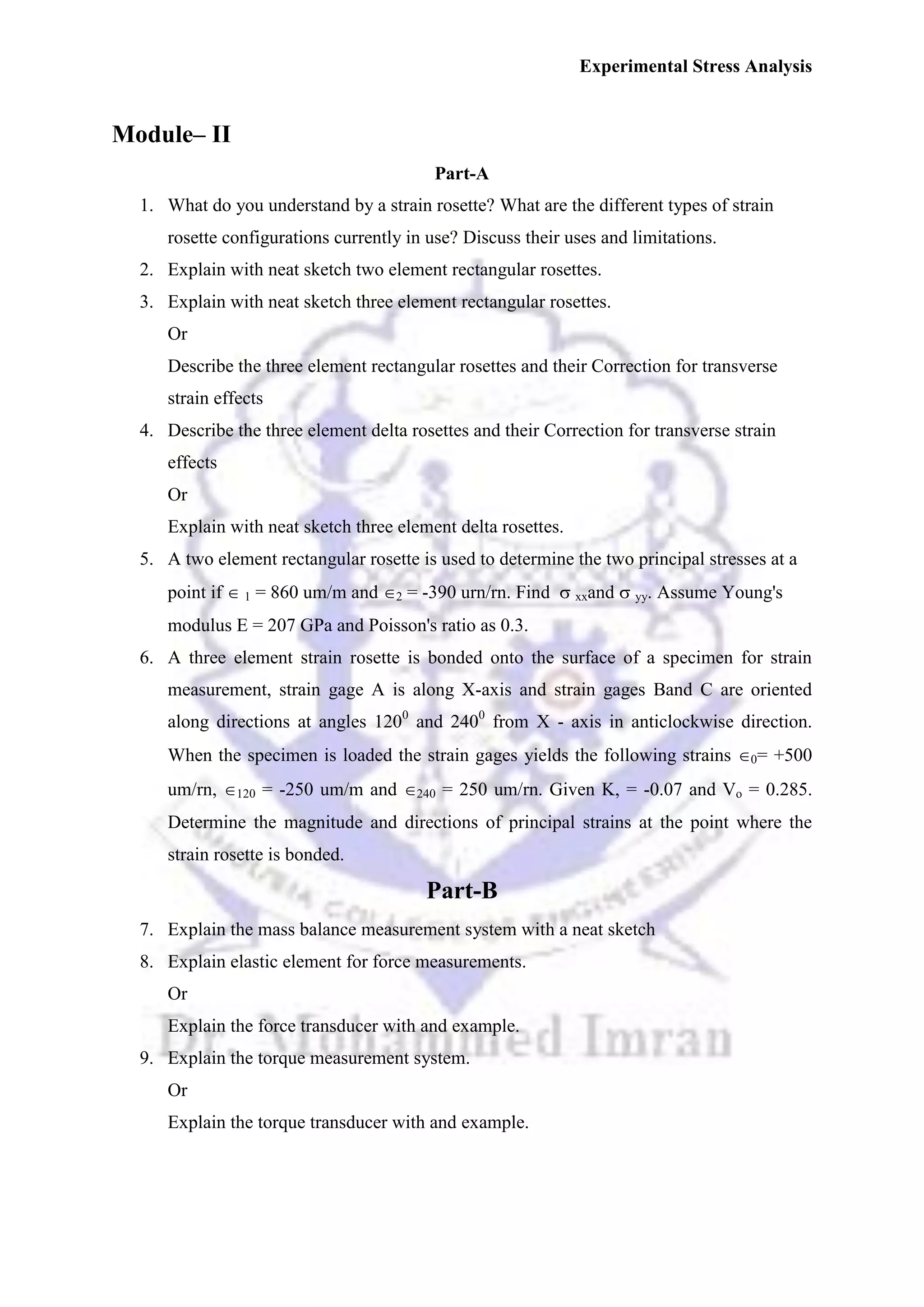 Experiment stress analysis (esa) important question for examination ...