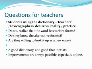 Experiments with an online study dictionary | PPTX | Internet for ...