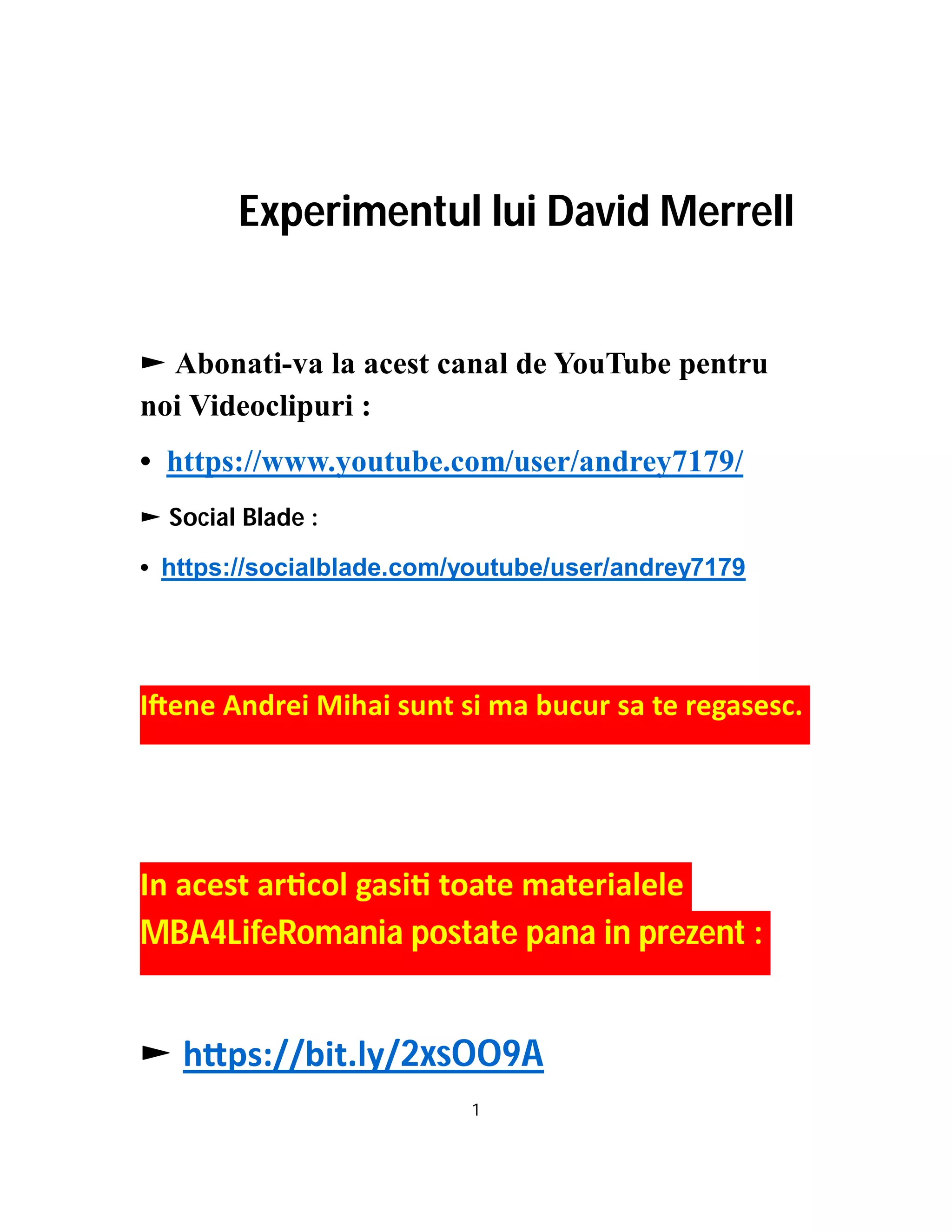 Experimentul lui david merrell | PDF