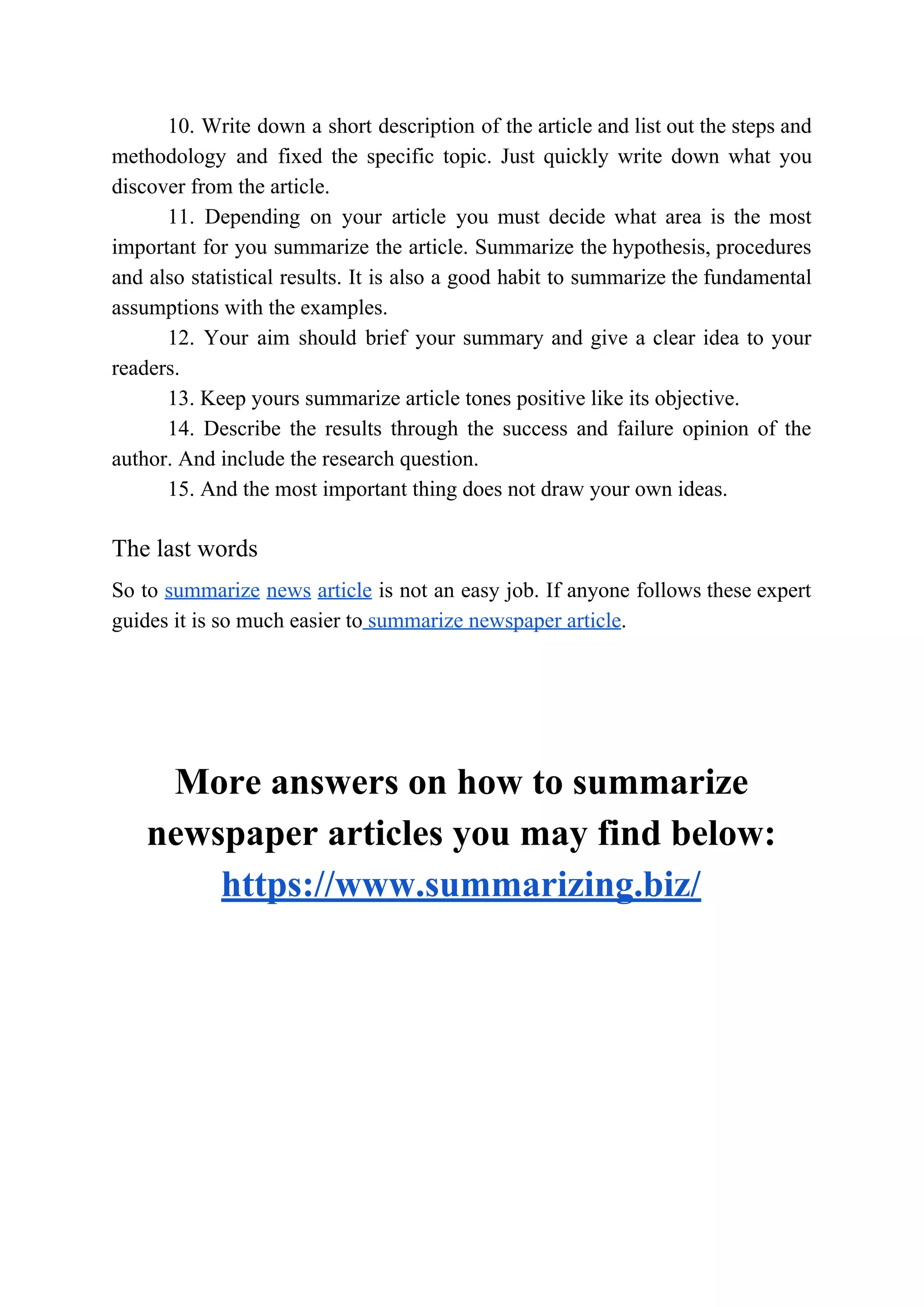 Expert Guide on How to Summarize Newspaper Articles | PDF