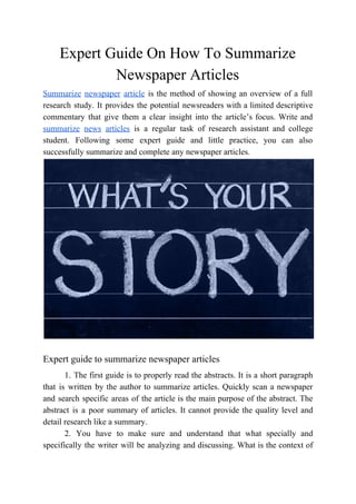 Expert Guide on How to Summarize Newspaper Articles | PDF