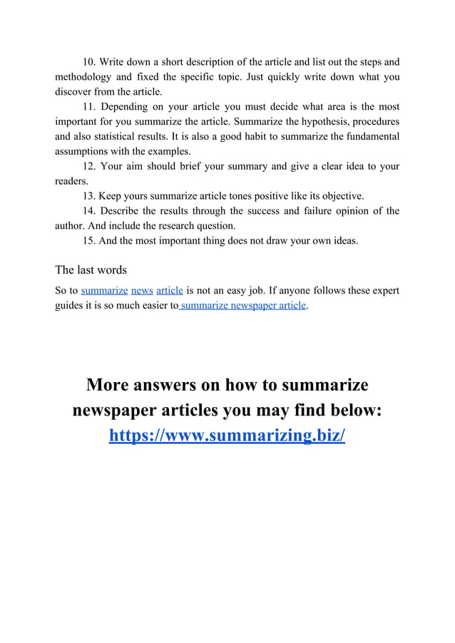 Expert Guide on How to Summarize Newspaper Articles | PDF