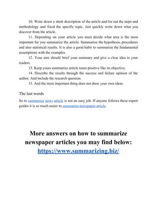 Expert Guide on How to Summarize Newspaper Articles | PDF
