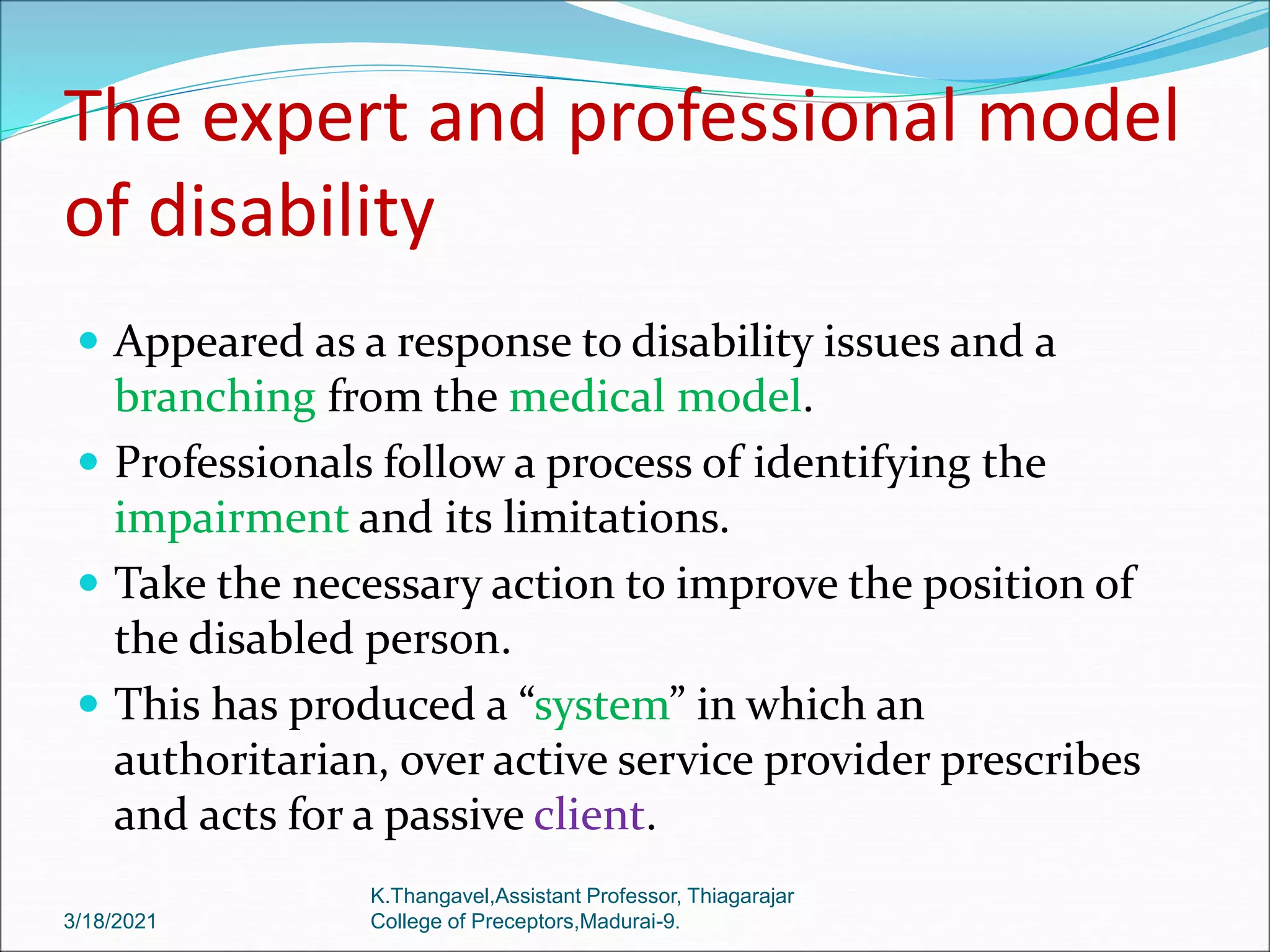 EXPERTS AND PROFESSIONAL MODEL OF DISABILITY | PPT
