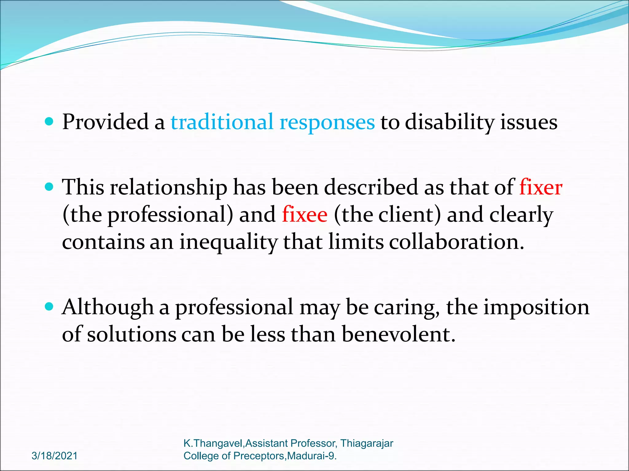 EXPERTS AND PROFESSIONAL MODEL OF DISABILITY | PPT