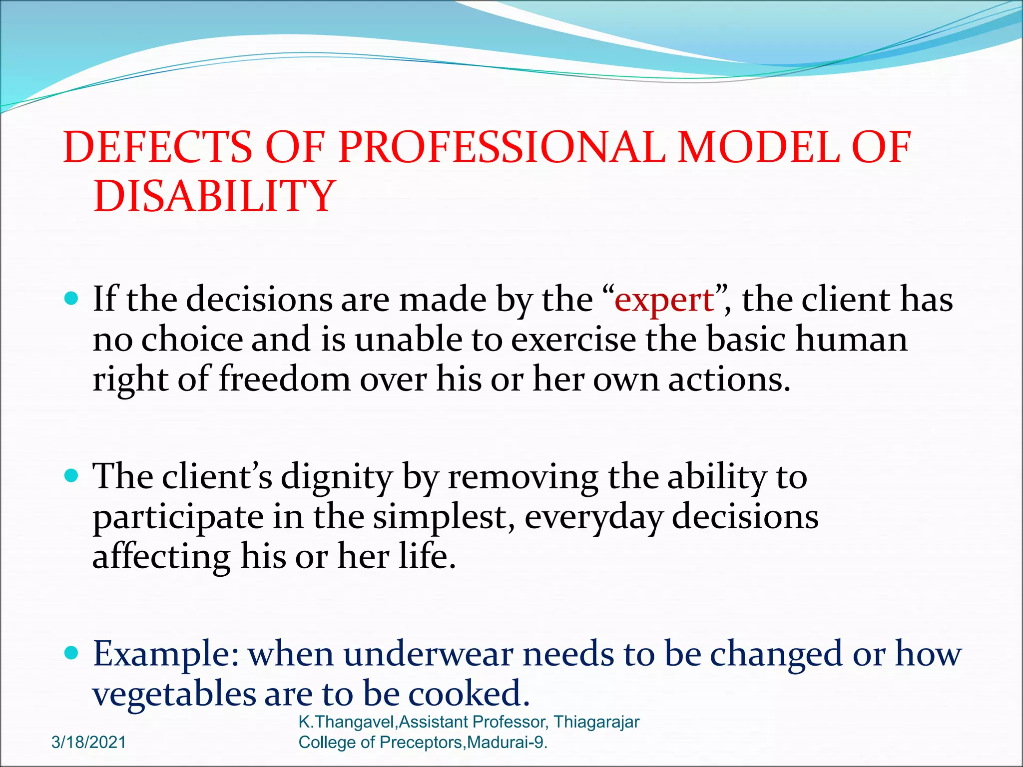 EXPERTS AND PROFESSIONAL MODEL OF DISABILITY | PPT