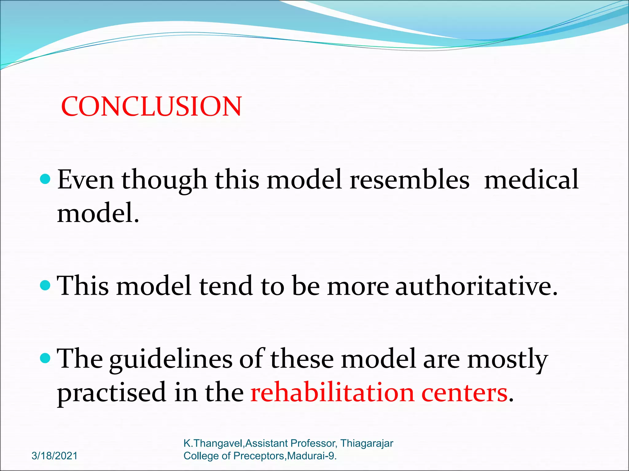EXPERTS AND PROFESSIONAL MODEL OF DISABILITY | PPT