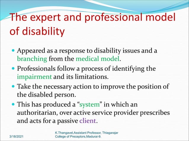 EXPERTS AND PROFESSIONAL MODEL OF DISABILITY | PPT | Government Support ...
