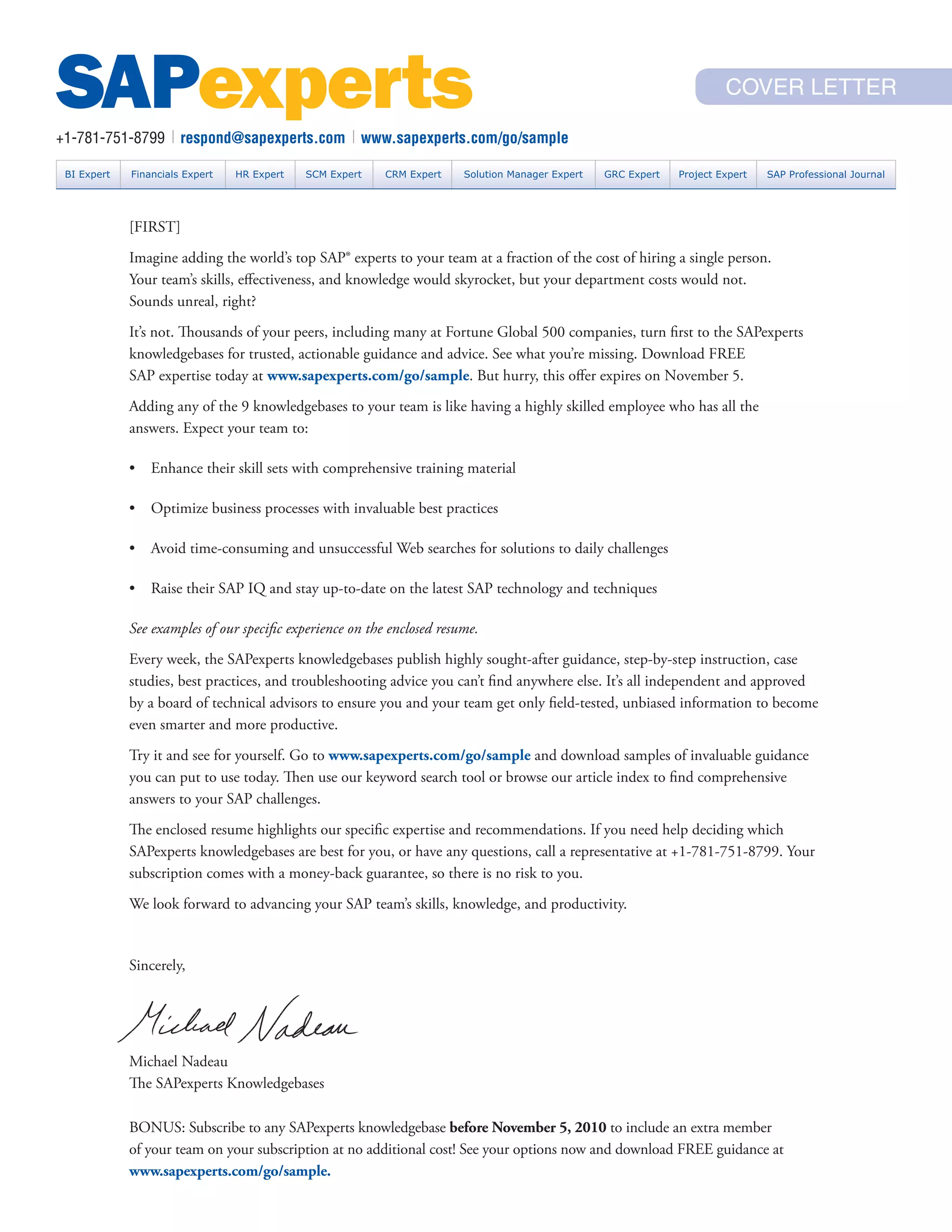 SAPexperts Coverletter | PDF