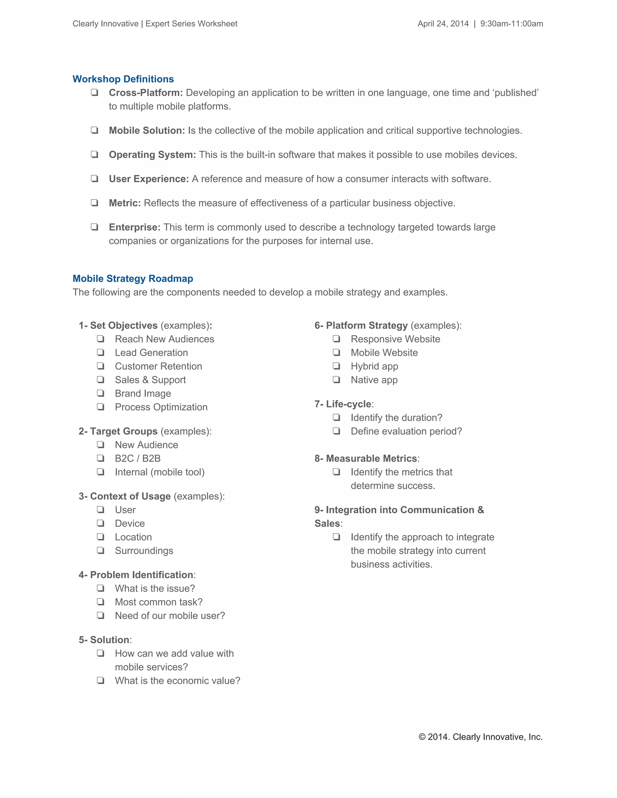 Mobile App Strategy Worksheet | PDF