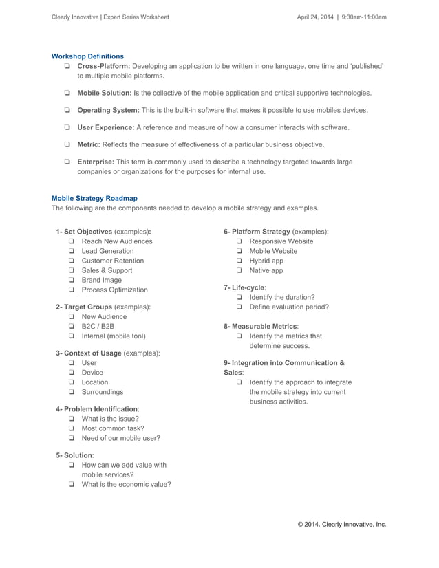 Mobile App Strategy Worksheet | PDF