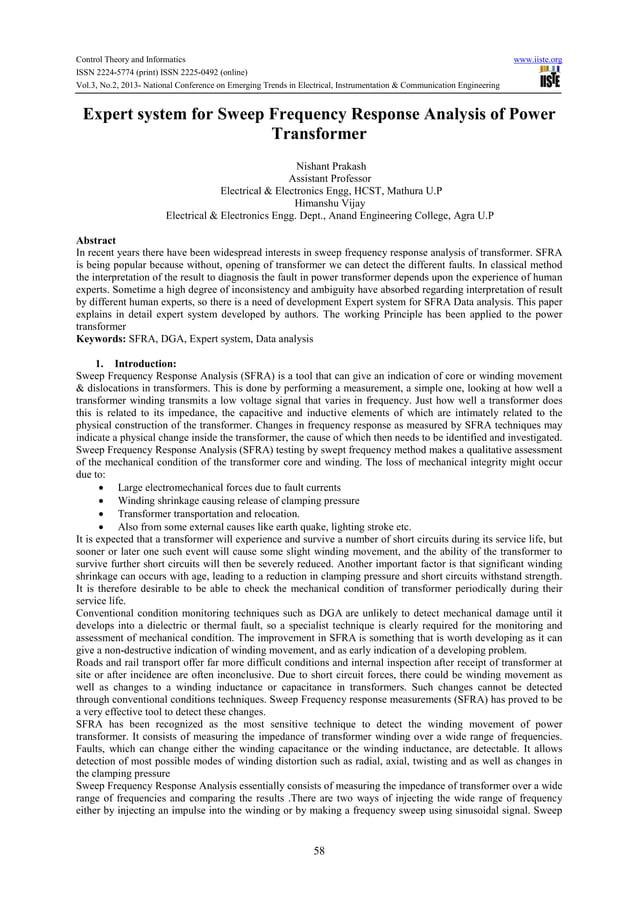 Expert system for sweep frequency response analysis of power transformer | PDF