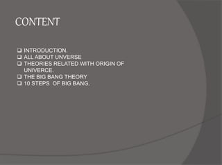origin of universe & big bang theory | PPTX