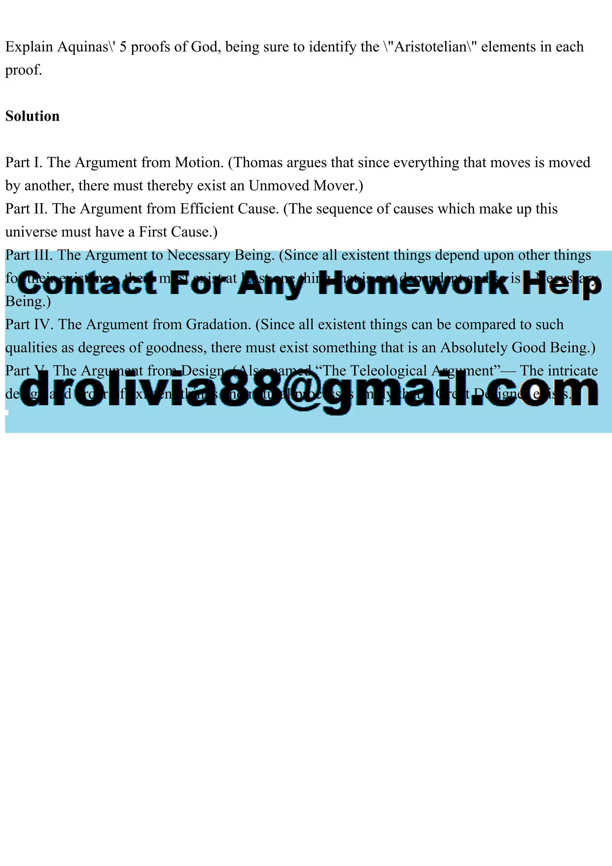 Explain Aquinas 5 proofs of God, being sure to identify the Aris.pdf