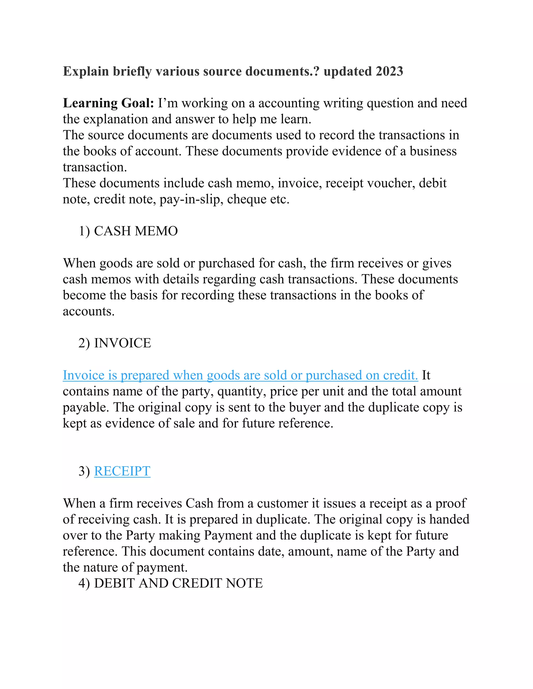 Explain briefly various source documents 19.docx