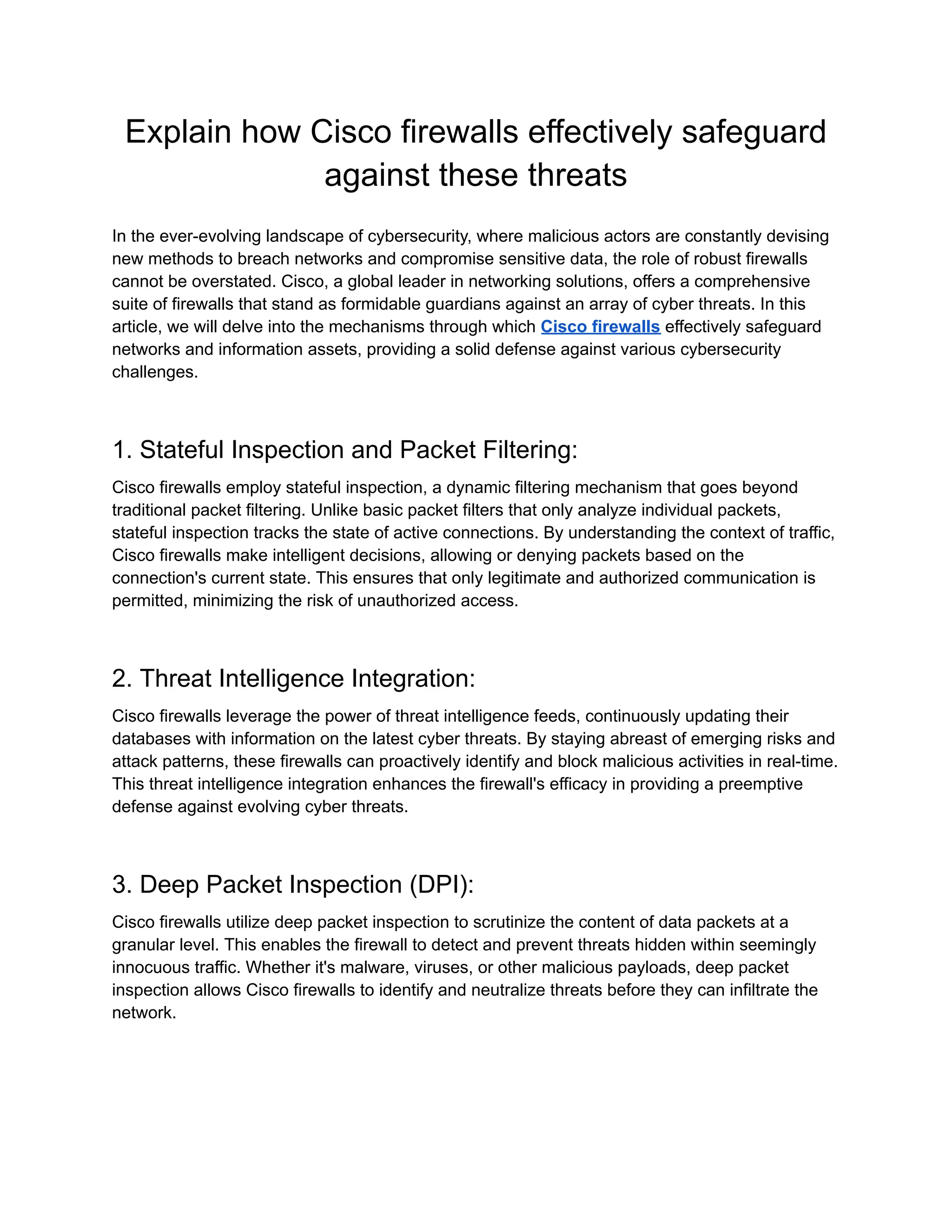 Explain how Cisco firewalls effectively safeguard against these threats.pdf | Information and ...