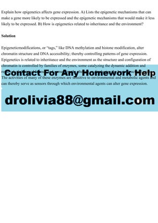 Explain how epigenetics affects gene expression. A) Lists the epigen.pdf