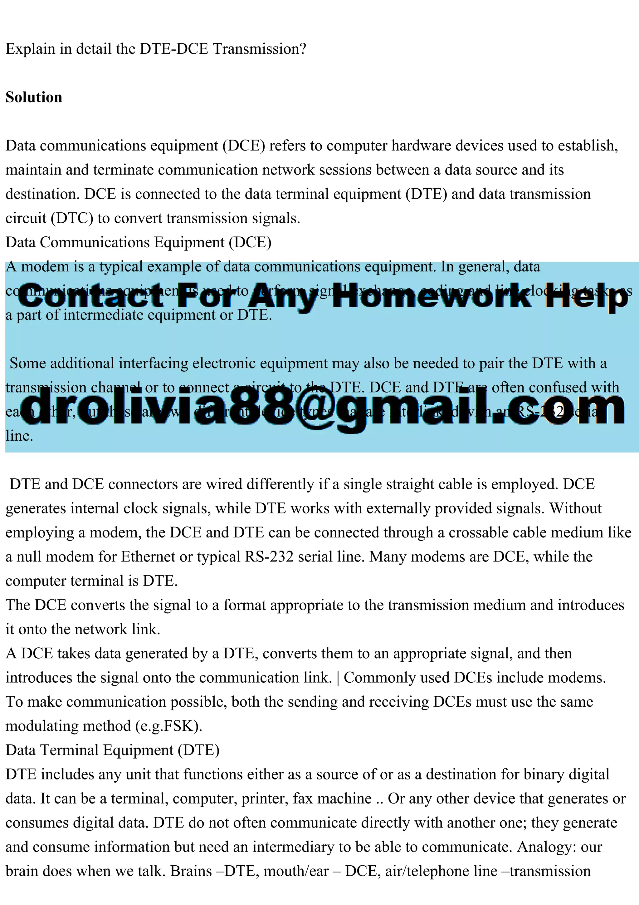 Explain in detail the DTE-DCE TransmissionSolutionData commun.pdf