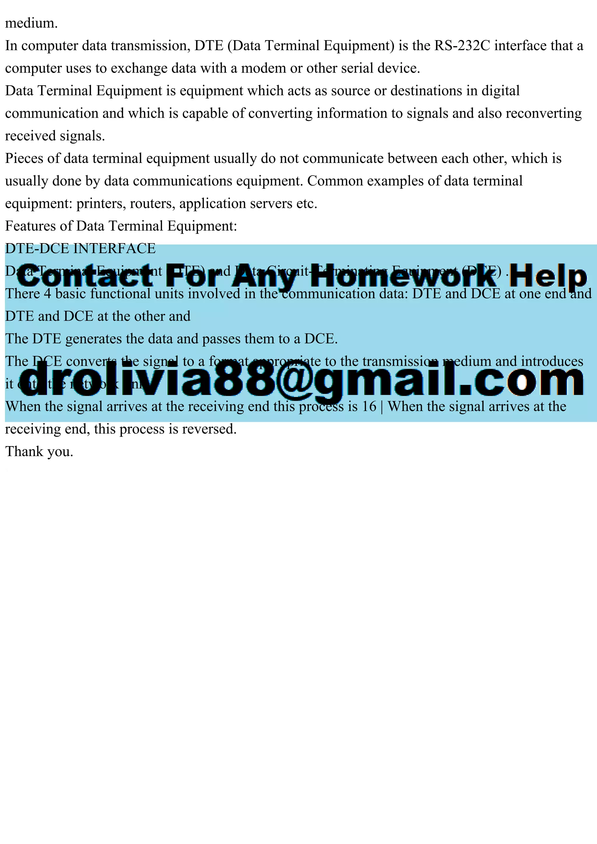 Explain in detail the DTE-DCE TransmissionSolutionData commun.pdf