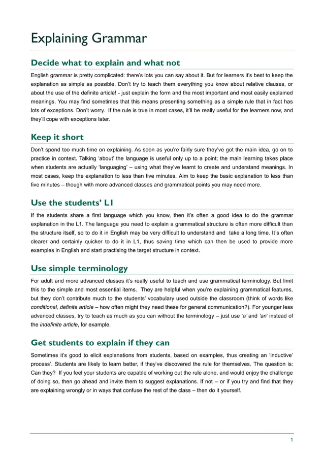 Explaining grammar | PDF