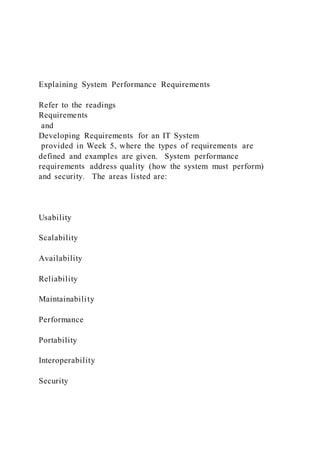 Explaining System Performance RequirementsRefer to the rea | PDF
