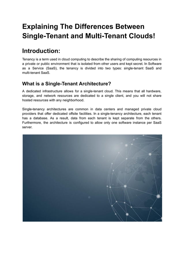 Explaining The Differences Between Single-Tenant and Multi-Tenant Clouds! | PDF