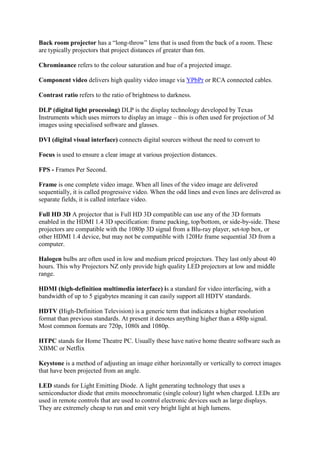 Explaining the meaning of common projector terminology | PDF