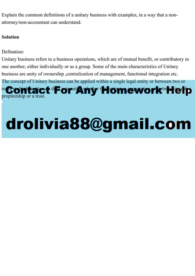 Explain the common definitions of a unitary business with examples, .pdf