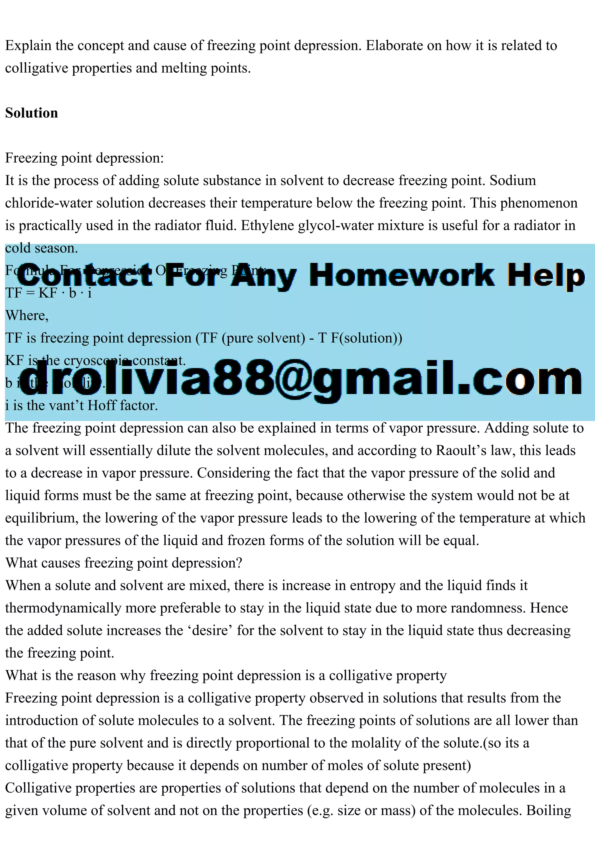 Explain the concept and cause of freezing point depression. Elaborat.pdf