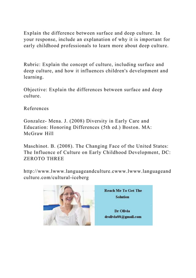 Explain the difference between surface and deep culture. In your res.docx