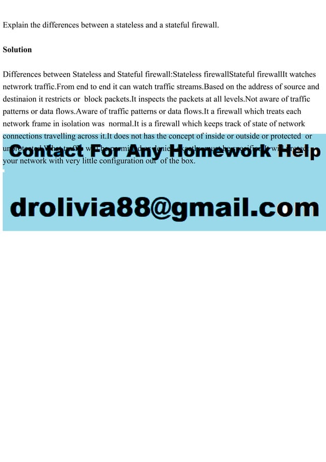 Explain the differences between a stateless and a stateful firewall..pdf