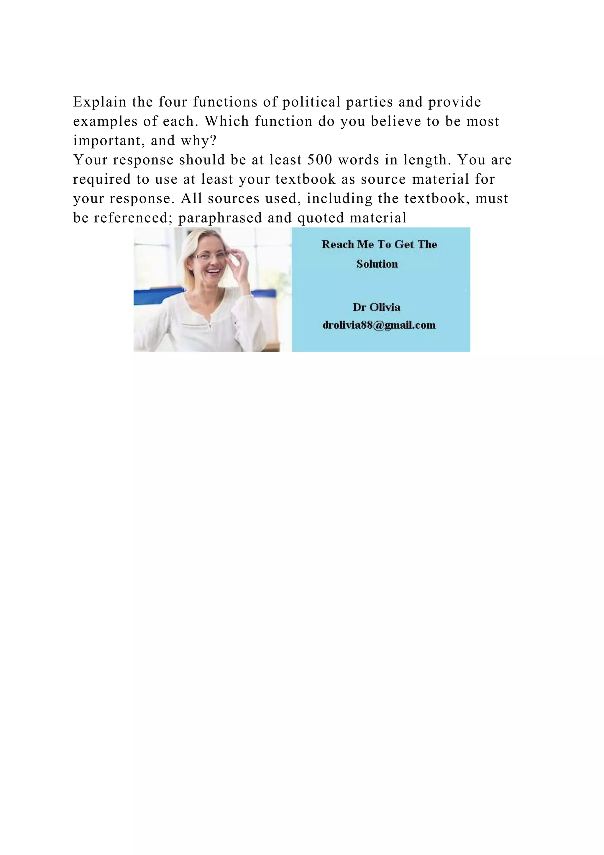 Explain the four functions of political parties and provide examples ...