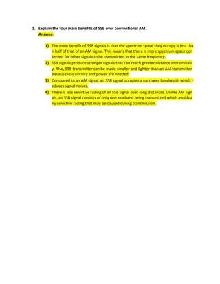 Explain the four main benefits of SSB over conventional AM.docx