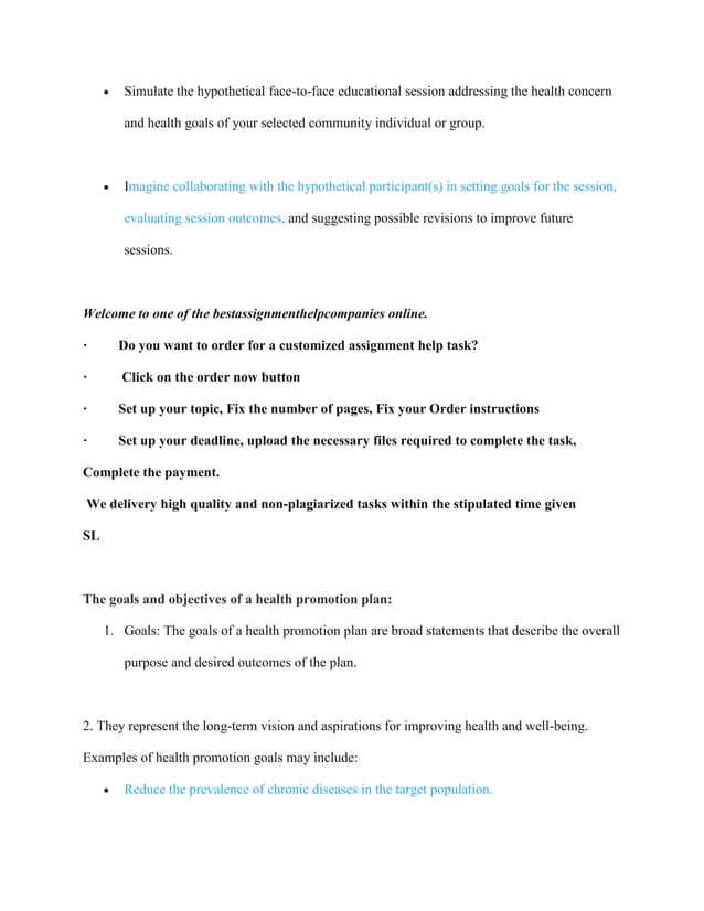 Explain the Goals and Objectives of the Health Promotion Plan {updated ...