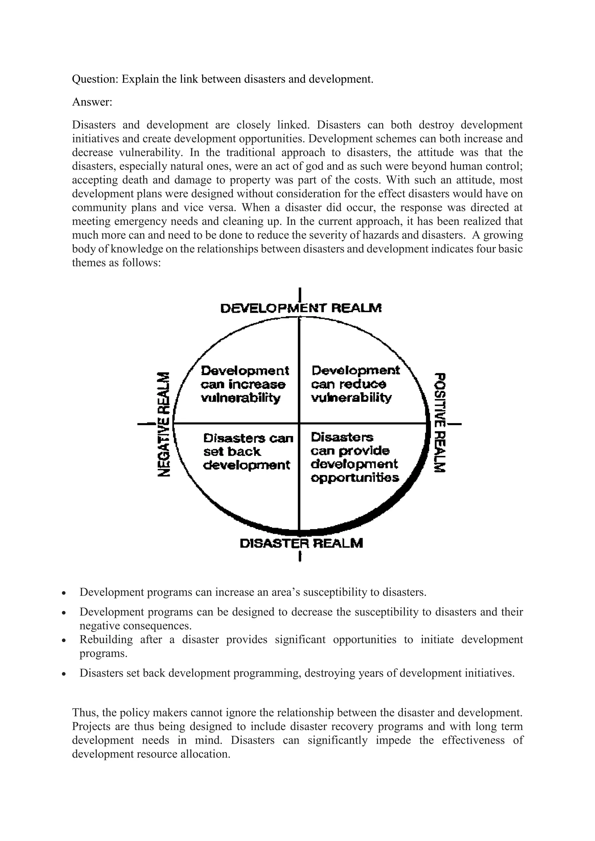 Explain the link between disasters and development. | PDF