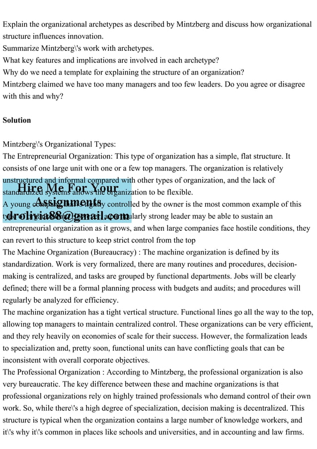 Explain the organizational archetypes as described by Mintzberg and .pdf
