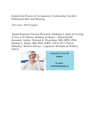 Explain the Process of Assignment, Confounding Variable Publication | DOCX