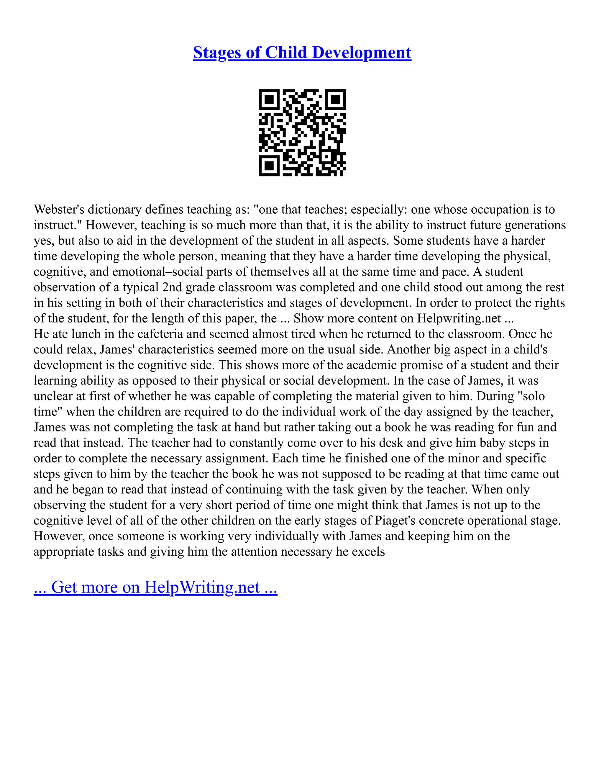 Explain The Stages Of Child Development | PDF